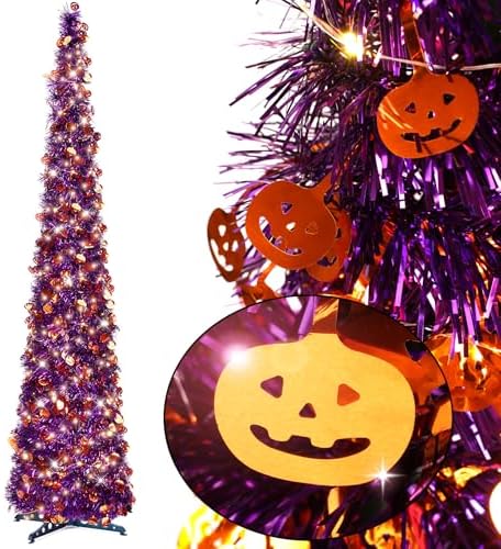 Amazon.com: 2pcs 5ft Christmas Halloween Pumpkin Tree with 80LED Orange ...