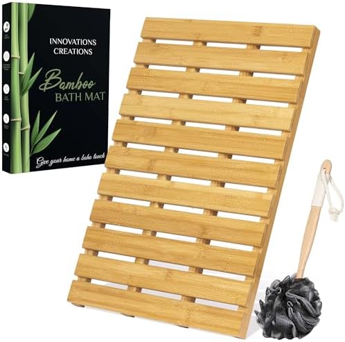 Amazon.com: Bamboo Bath and Shower Mat - Non Slip Wood Design - with ...