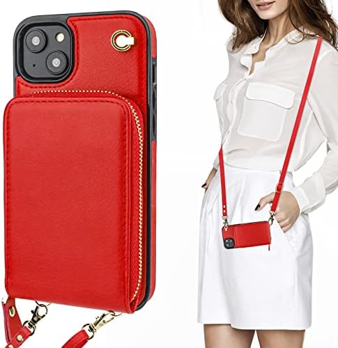Amazon.com: KIHUWEY Crossbody Wallet Case for iPhone 13 iPhone 14, Zipper Pocket Case with Card ...