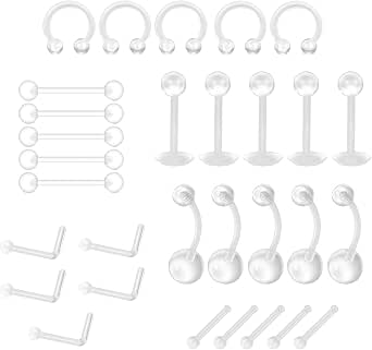 Bothfox 30pcs Clear Piercing Retainers Flexible Mix Style Plastic ...