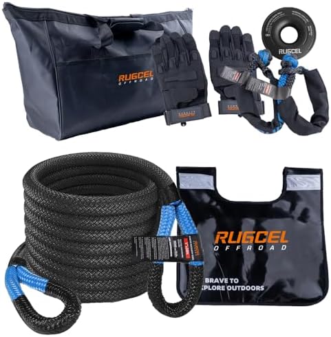 RUGCEL Kinetic Recovery Rope kit (30,360 lbs) Heavy-Duty Gloves, Soft ...