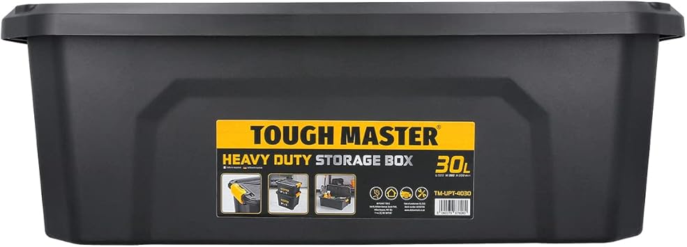 TOUGH MASTER 30L Storage Box Medium With Lid Durable Plastic Reinforced ...