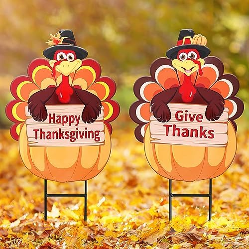 Amazon.com : Whaline 2 Pack Thanksgiving Metal Turkey Decorative Garden ...