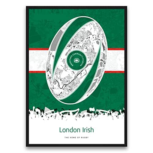 London Irish Rugby Union Sports Map Poster Print for Fans Home Office ...