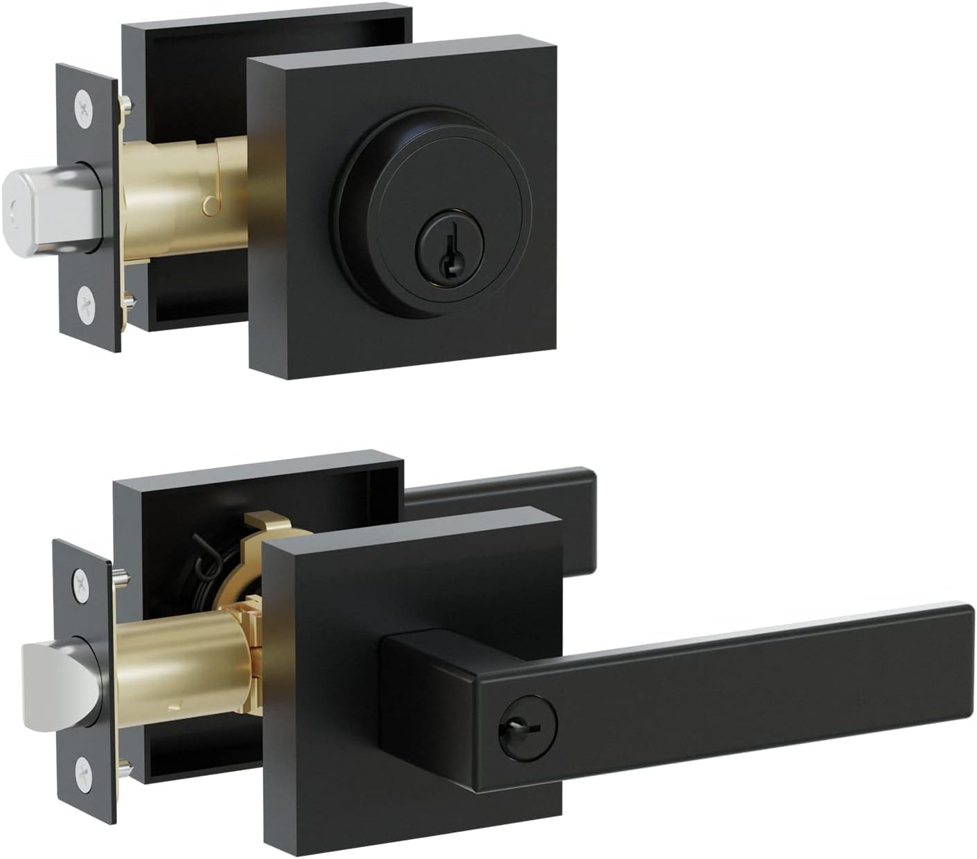 Front Door Locksets with Deadbolt, Black Door Handles, Combination Door ...