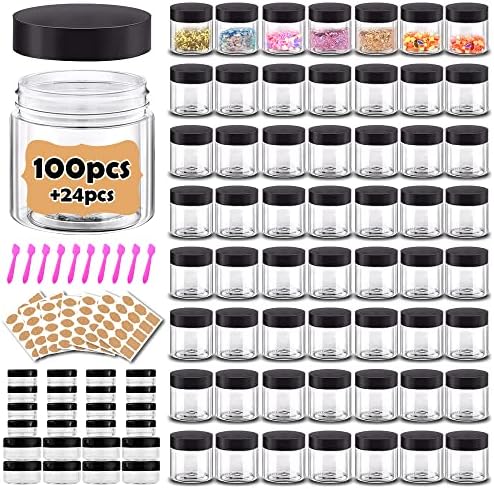 Amazon.com: 2 oz Plastic Containers with Lids 100pcs Plastic Jars with ...
