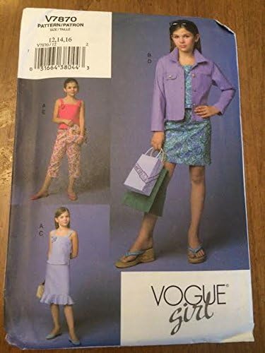 Amazon.com: Vogue V7870 Sewing Pattern, Girls' Jacket, Top, Skirt and ...