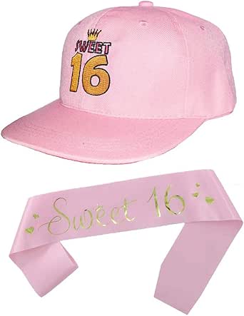 Amazon.com: Maticr Embroidered Sweet Sixteen Hat and Sash Kits Sweet 16 ...