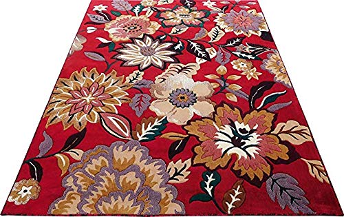 Buy Carpet World Embossed Floral Red Carpet Oriental Modern ...