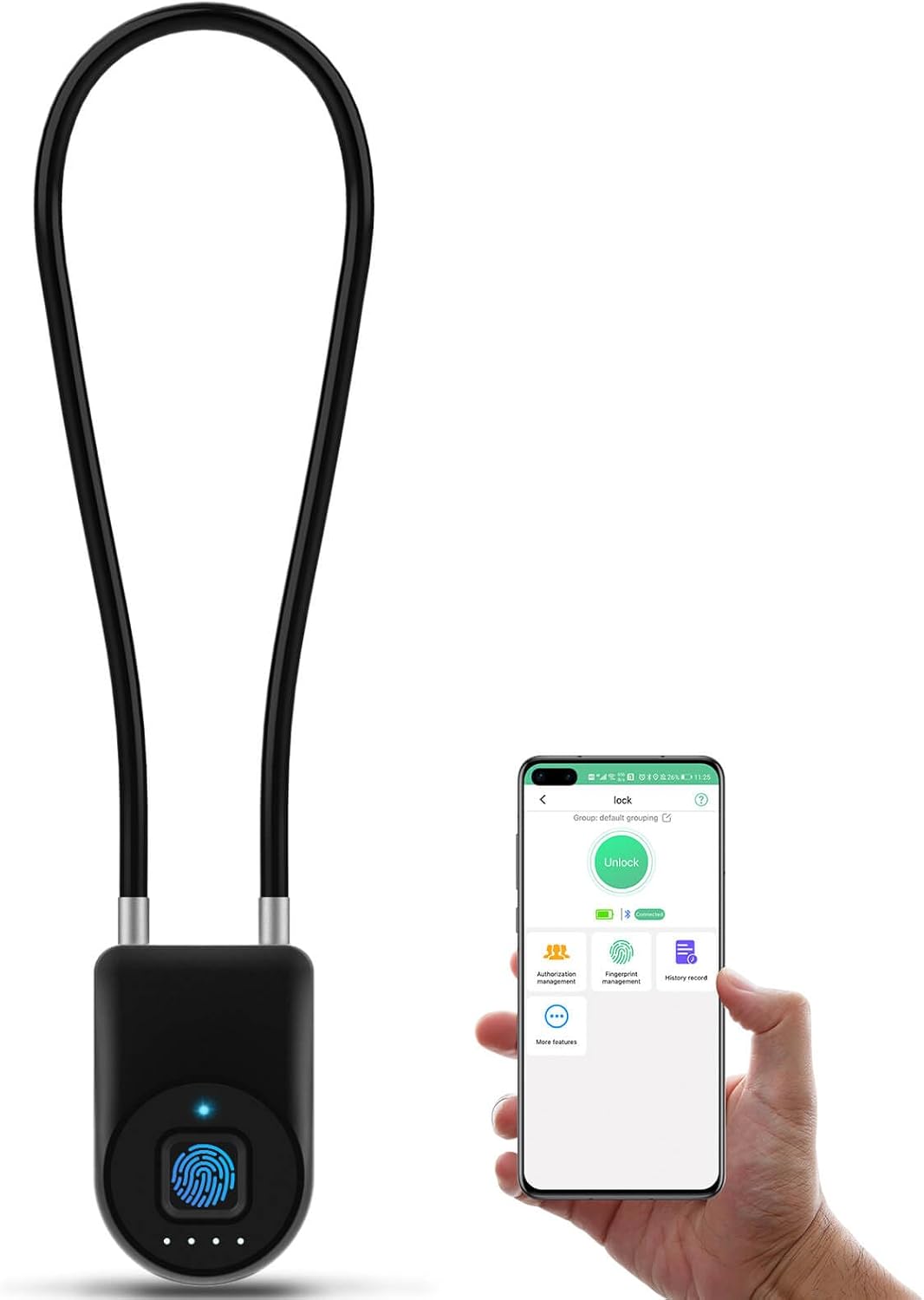 eLinkSmart Fingerprint Cable Lock, 6" Long Shackle Small Keyless Biometric Waterproof Bluetooth ...