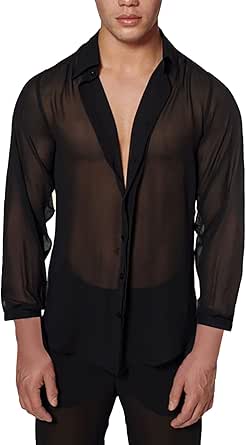 Camisas de malla transparente para hombre, cuello en V, manga 3/4 ...