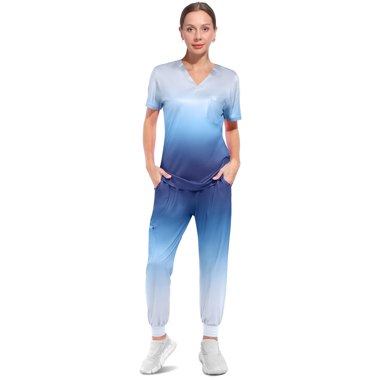Amazon.com: UnionMed Tech Scrubs for Women Set, V-Neck Scrub Top ...