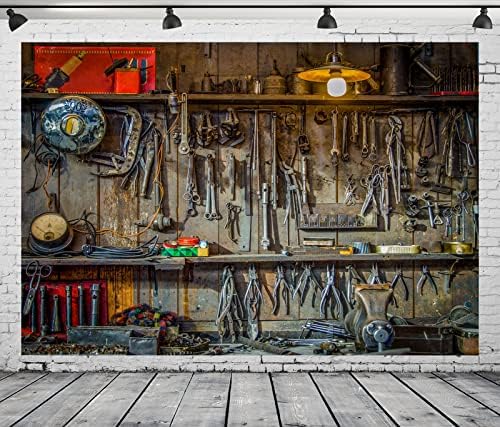 Amazon.com : CORFOTO 9x6ft Fabric Vintage Tools Backdrop Workshop Tool ...