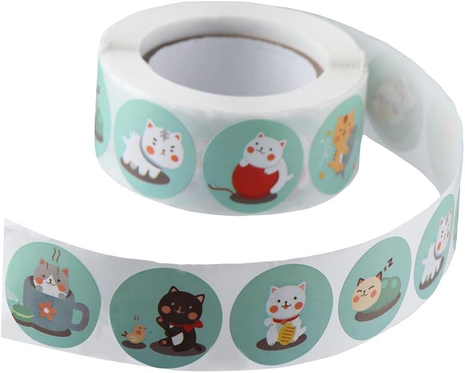 Amazon.com: dohobby 500Pcs Cute Cat Label Stickers,1 Inch Self Adhesive ...