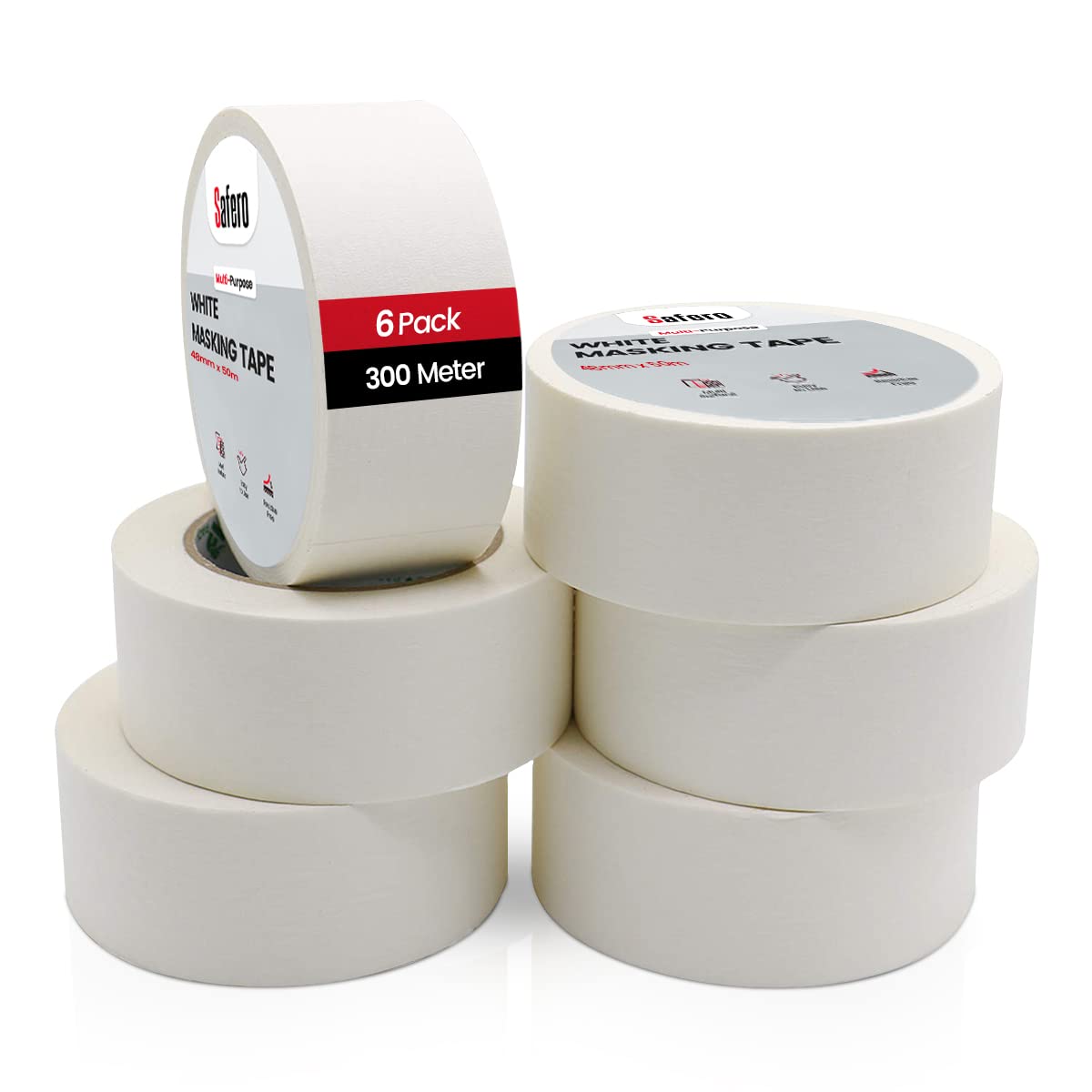 6 Rolls of 48mm x 50 Meter Masking Painter Tape for Painting | Low Tack ...