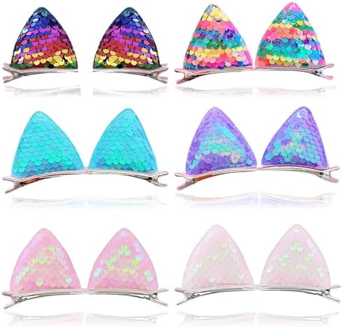 Amazon.com : 12 Glitter Sparkly Cat Ear Hair Clips and Barrettes for ...