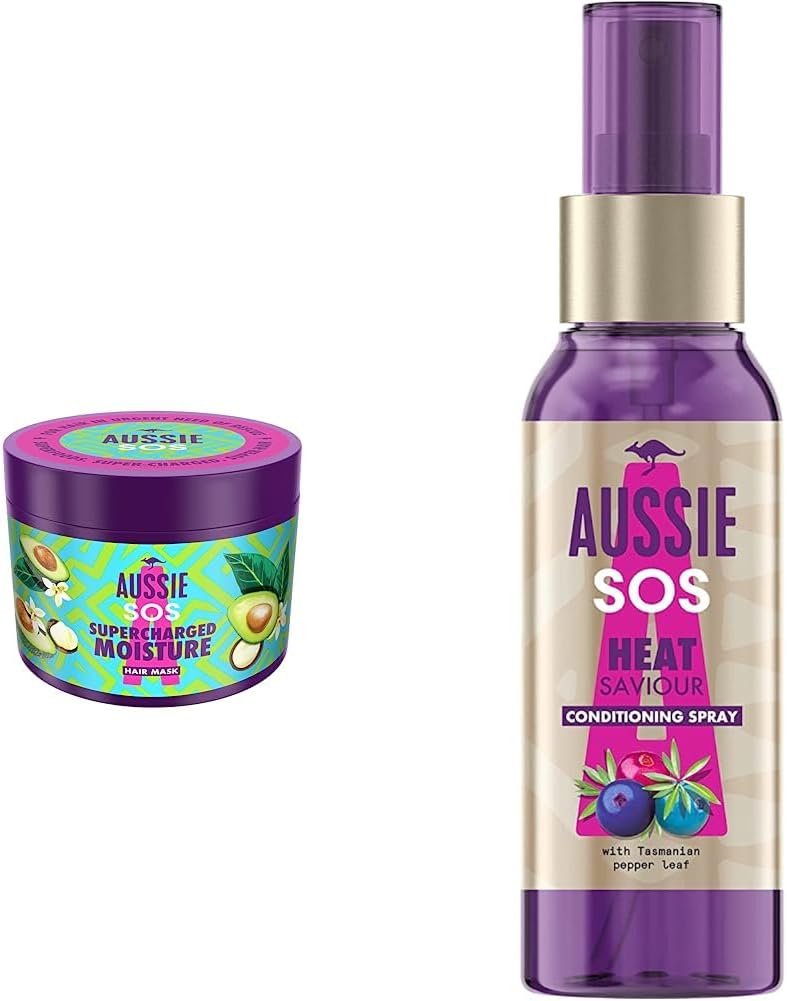 Aussie SOS- HAIR MASK + Heat Protection Leave In CONDITIONER SPRAY: For ...