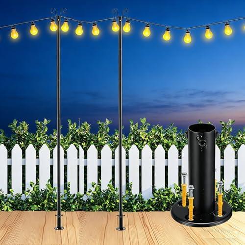 EUIJOIP Heavy Duty String Light Poles 8 FT (2 Pack) - Outdoor Patio ...