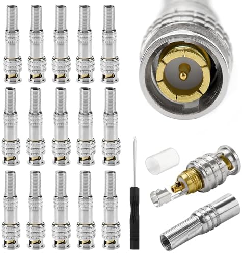 KUOQIY 15 PCS BNC Male Crimp-on Connector for RG59 RG8 Coaxial Cable, Male BNC Plug Crimp ...