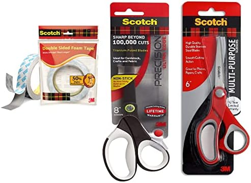 Scotch 3M Double Sided Foam Tape & Scissors, 6" & Titanium Scissors, 8 ...