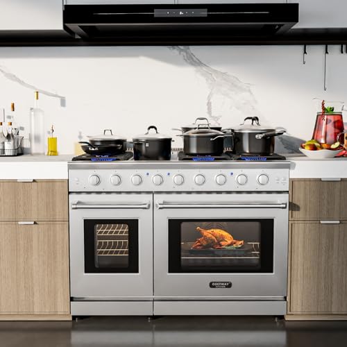 COSTWAY 48 Inches Natural Gas Range, with 7 Burners Cooktop & Double ...