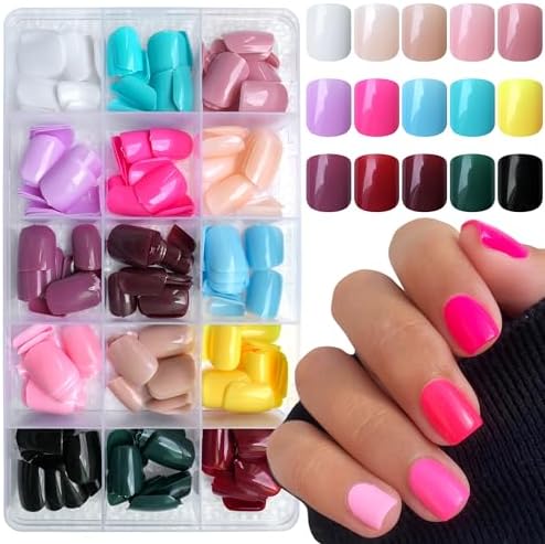 Amazon.com: Bellelfin 360Pcs Short Square Press on Nails, Glossy ...