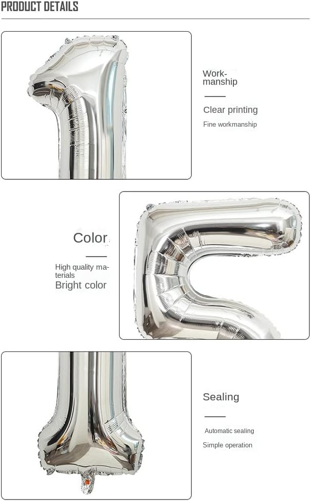 QWEQWE Silve Number 60 Balloons 40″ Foil Number Balloon 60th Birthday ...
