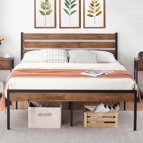 Amazon.com: Fluest Queen Bed Frame with Headboard and Footboard, with ...