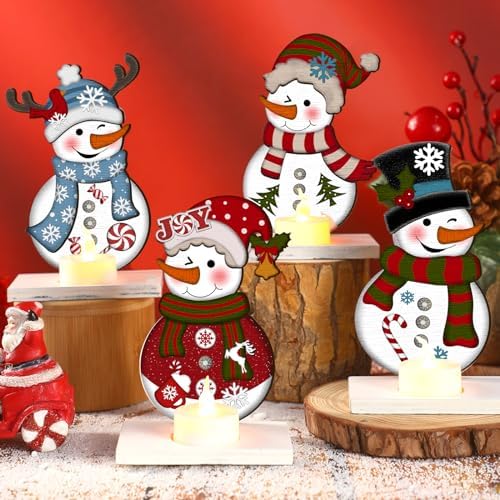 Amazon.com: Zhehao Set of 4 Winter Snowman Table Decor Snowman Sign ...