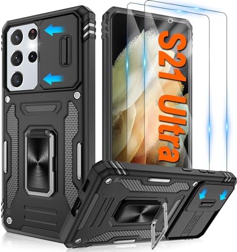 Amazon.com: for Samsung Galaxy S21 Ultra Case with [2 Pack] HD Screen Protector with Slide ...