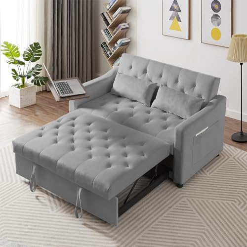Amazon.com: Antetek 3 in 1 Convertible Sofa Bed w/360° Rotating Side Table, 53" Modern Velvet ...