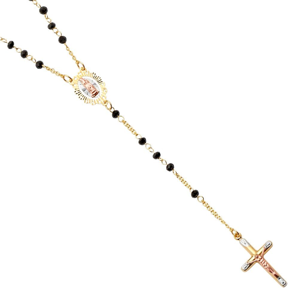 Amazon.com: GoldenMine 14k Tri Color Gold Gem Stone Rosario/Rosary ...