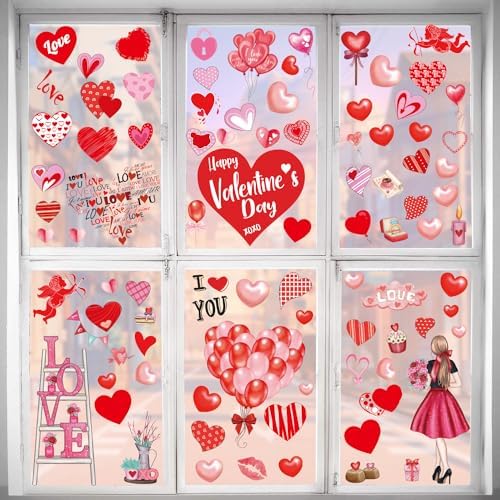 Amazon.com: Valentine's Day Hearts Window Clings for Glass Window 7 ...
