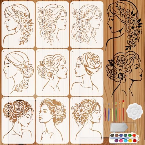 Amazon.com: beinkmake 9pcs Female Silhouette Stencils for Painting with ...
