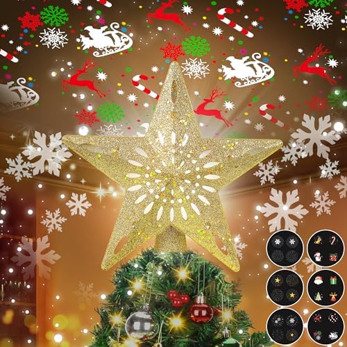 Amazon.com: Christmas Tree Topper Star Lighted with Rotating Snowflake ...