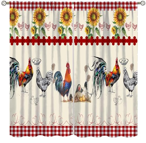 Rustic Rooster Sunflower Kitchen Curtains