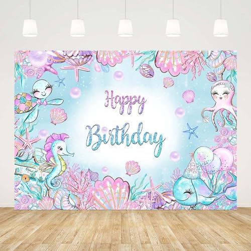 Amazon.com : AIBIIN 7x5ft Under The Sea Birthday Backdrop for Girls ...