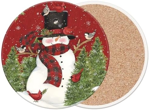 Amazon.com: Vintage Christmas Coasters Red Retro Winter Snowman Drink ...
