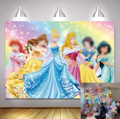 Amazon.com : Princess Theme Backdrop Colorful Glitter Princess Backdrop ...