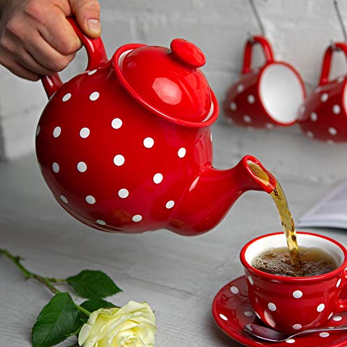 Red White Polka Dot Ceramic Teapot