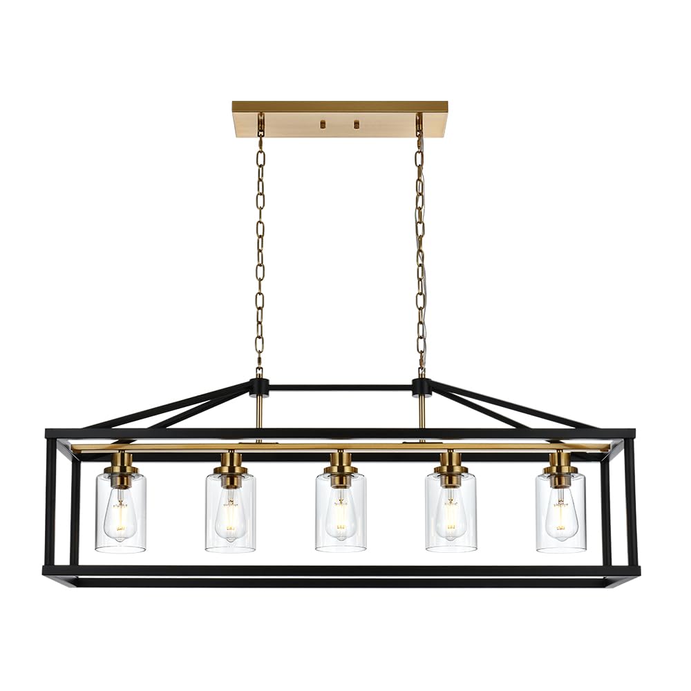 BONLICHT Rectangle 5 Lights Black Modern Dining Room Lighting Fixtures ...