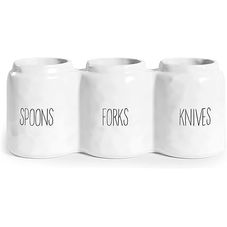 Amazon.com: Towle Living 3-Piece Ceramic Caddy with Wood Tray ...