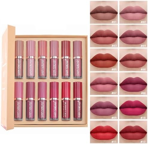 Amazon.com : Lulesi 12 Colors Matte Liquid Lipstick Set, Shiny Smooth ...