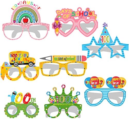 Amazon.com: 32 Pcs 100th Day of School Paper Glasses, 8 Designs 100 ...