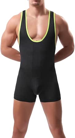 Gogobear Men's Wrestling Singlets One Piece Striped Waistband Bodysuit ...