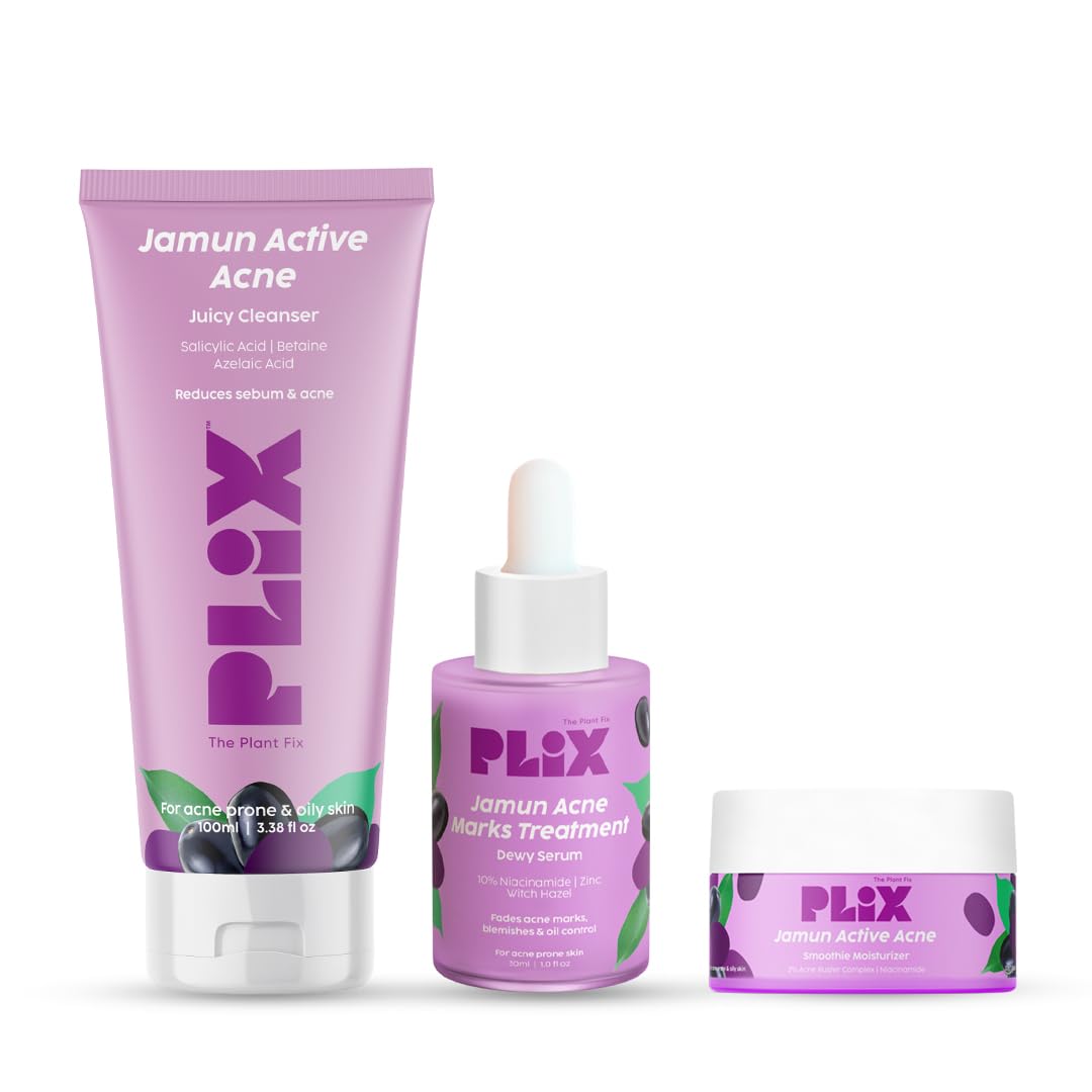 PLIX THE PLANT FIX Jamun Cleanser & 10% Niacinamide Acid Serum With Smoothie Moisturizer Combo l ...