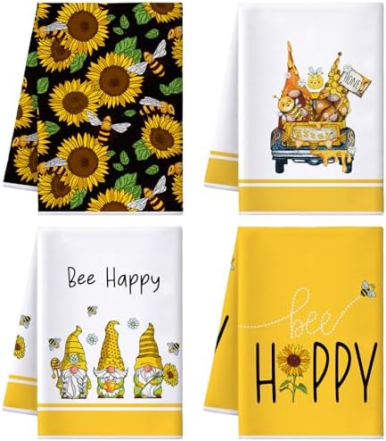 Amazon.com: Tegeme 4 Pcs Bee Kitchen Towel Honey Bee Dish Towels ...