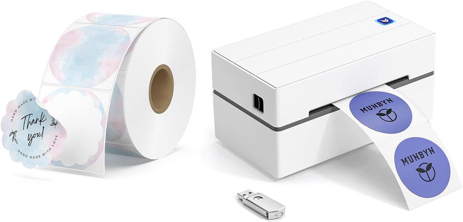 Amazon.com : MUNBYN Flower Thermal Label Stickers and P130 Shipping ...