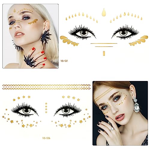 Snapklik.com : Temporary Face Tattoo Stickers, 20 Sheets Face Metallic ...