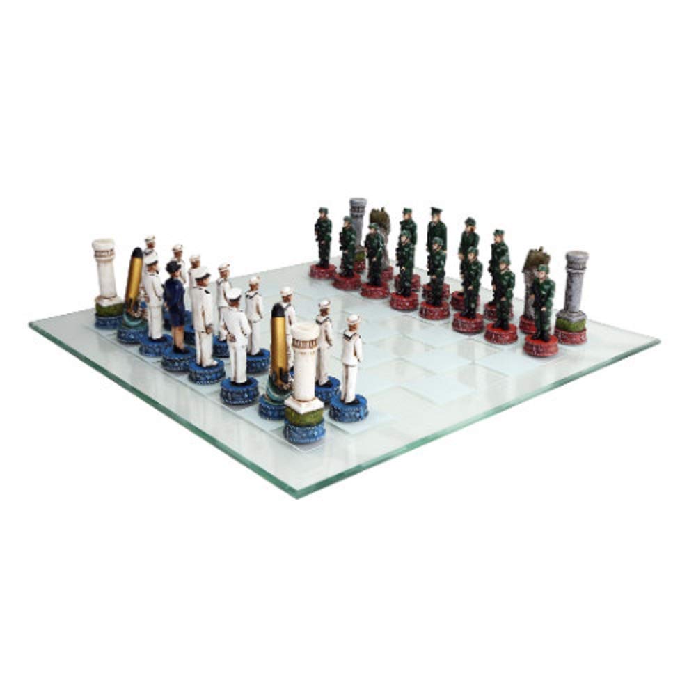 Amazon.com: US Army vs Navy Military Chess Set Hand Painted with Glass ...